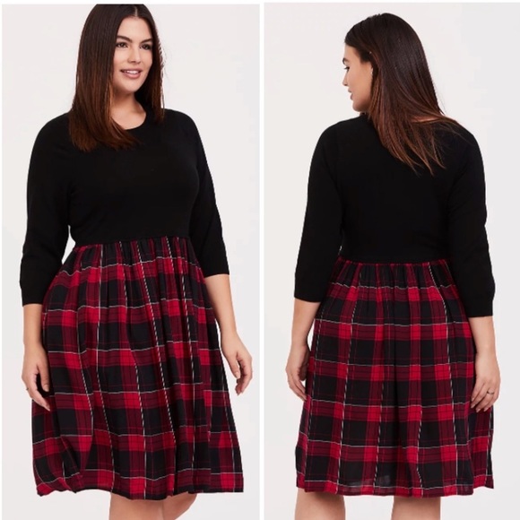 torrid | Dresses | Torrid Sweater To Plaid Woven Challis Dress X Nwt ...